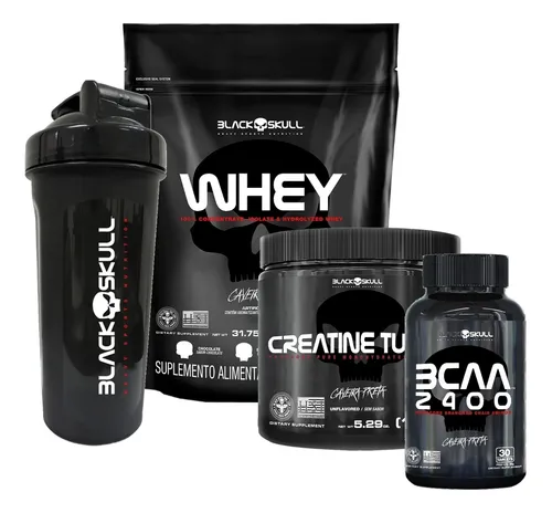 Kit Whey Refil 900g Bcaa 2400 Creatina Turbo Black Skull