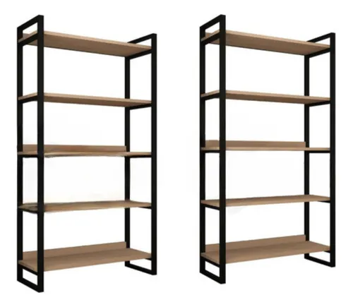 2 Prateleiras Sala Quarto Estilo Industrial Ferro E Madeira | Parcelamento sem juros