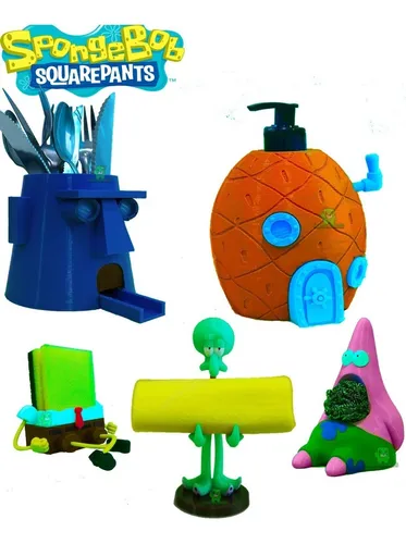 Kit Set Esponjero Bob Esponja Patricio Calamardo Casa Piña