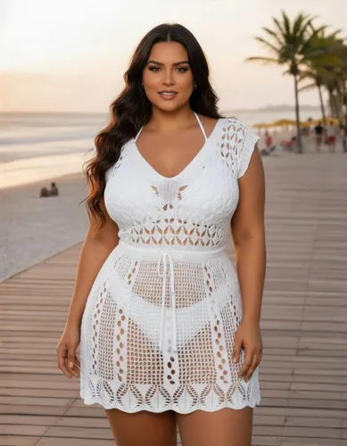 Saída De Praia Vestido Curto Croche Elegante Plus Size Trico | MercadoLivre