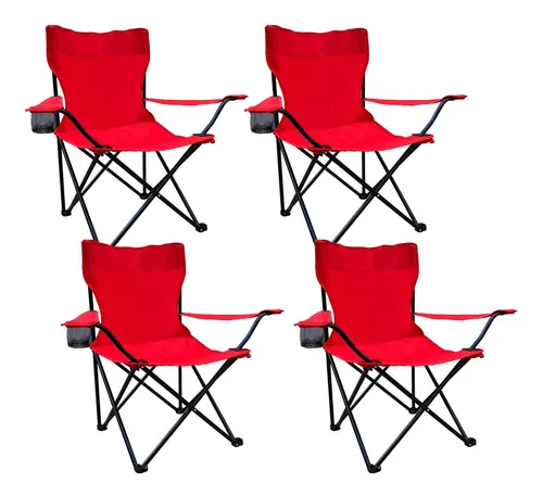 Sillas Plegables Playa Camping Con Funda Y Portavaso Set 4 Color Rojo Mercadolibre