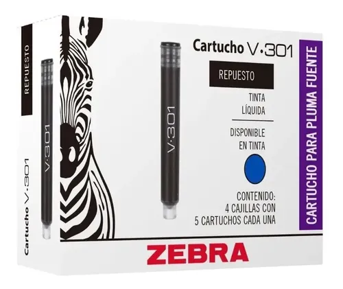 20 Cartuchos Para Pluma Fuente V-301 Zebra Tinta Azul | Envío gratis