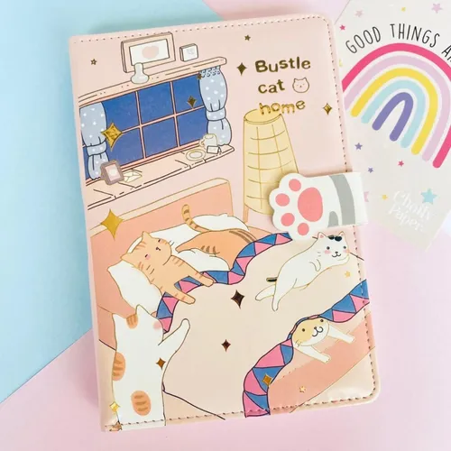 Caderno Luxo Gatinho Capa Almofadada E Fecho Magnético Frete Grátis