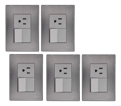Pack 5x: Placa Con Apagador Y Contacto Acero Inoxidable Casa 15 A 125v Plateado | MercadoLibre