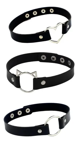 Set 3 Collares Corazon Cat Choker Cuero Pu Ajustables Set 3 Collares Corazon Cat Choker Cuero Pu Ajustables
