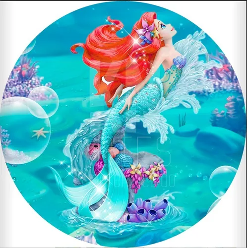 Painel Redondo Sublimado Tecido 1,90 Ariel Pequena Sereia | Frete grátis Painel Redondo Sublimado Tecido 1,90 Ariel Pequena Sereia | Frete grátis