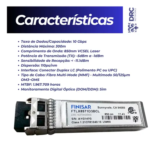 Gbic Ftlx8571d3bcl Sfp+ Finisar 10g Sr | Mikrotik X520 Dell Gbic Ftlx8571d3bcl Sfp+ Finisar 10g Sr | Mikrotik X520 Dell