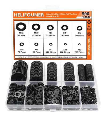 Kit Surtido De Arandelas Planas Helifouner Black Zinc 900 Pi | Envío gratis