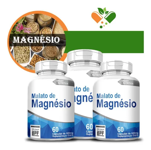 Kit Com 3 Malato De Magnésio 500mg 60 Cápsulas | MercadoLivre