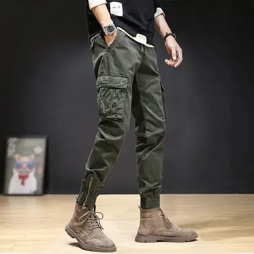 Calça Cargo Masculina Na Altura Do Tornozelo Streetwear Calç