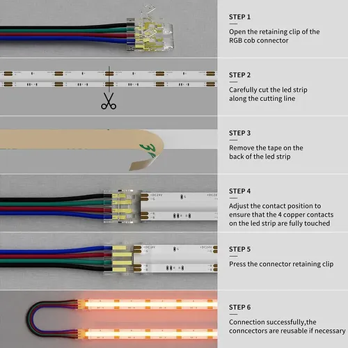 Conectores De 10 Mm Para Fitas De Led Cob Rgb De 4 Pinos &qf | MercadoLivre