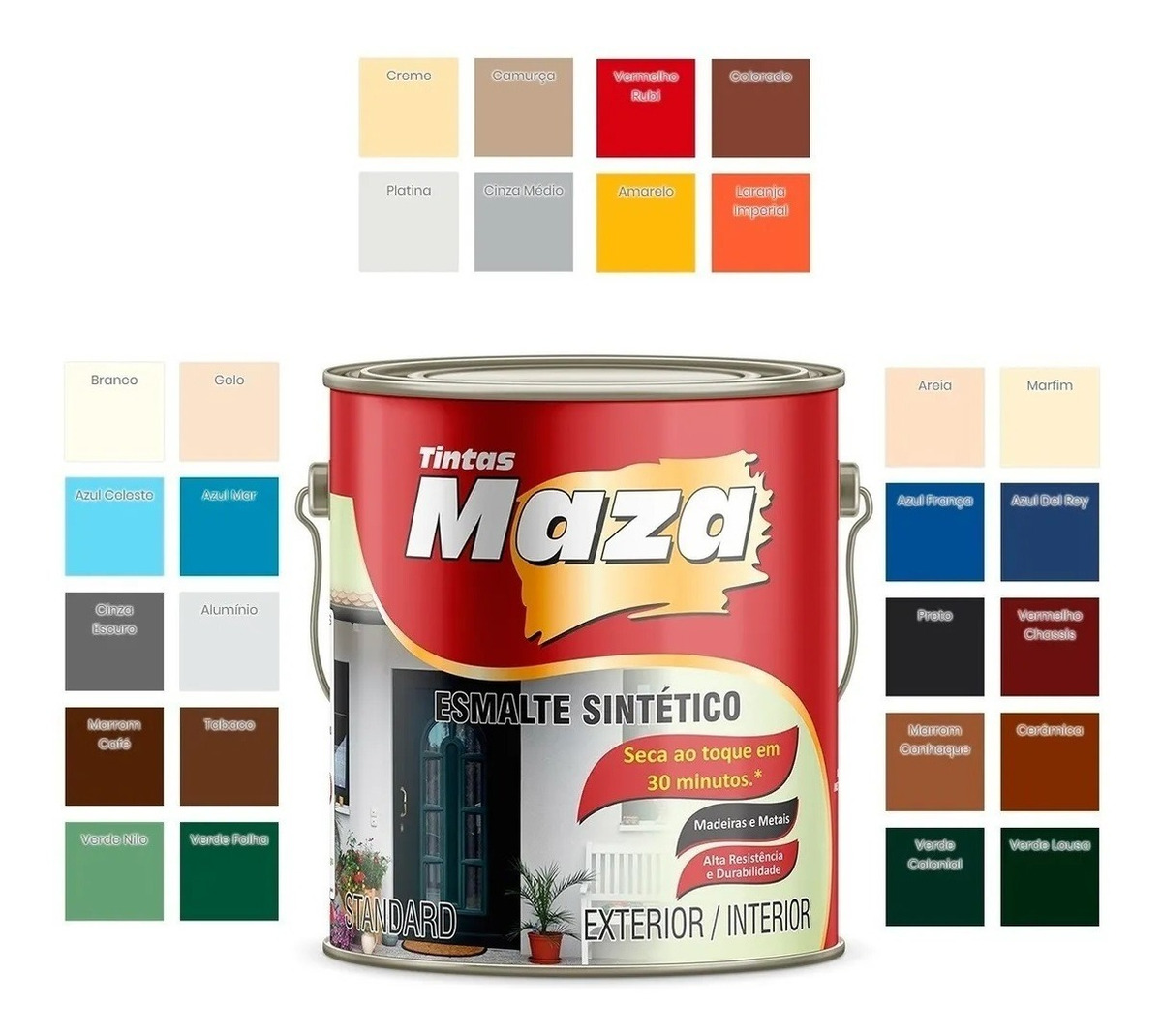 Tinta Esmalte Sintético Brilhante Metais Madeiras 3,6l Maza | MáximaCor Tinta Esmalte Sintético Brilhante Metais Madeiras 3,6l Maza | MáximaCor