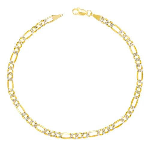 Pulsera Figaro 3x1 Cartier Diamantada Oro 14k 3.2mm 18cm | Envío gratis
