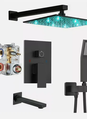 Kit Regadera Led Mezcladora Negra Cuadrada Lluvia | Meses sin interés Kit Regadera Led Mezcladora Negra Cuadrada Lluvia | Meses sin interés