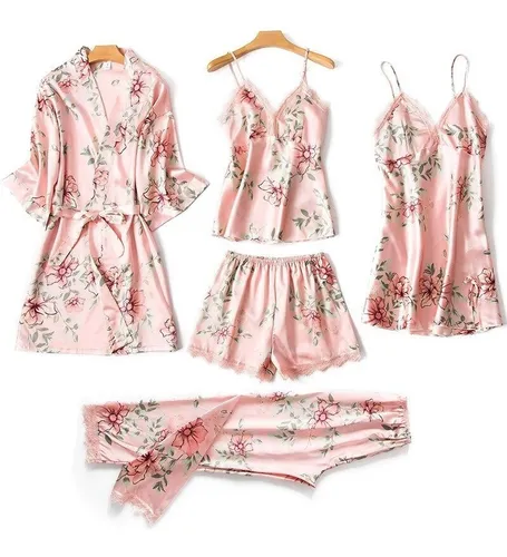 Mulheres Seda Lingerie Pijamas Conjuntos De Pijama De Cetim