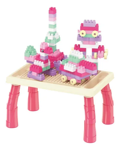 Mesa Infantil Educativa Com Blocos De Montar Cor Rosa Mega Compras MC927 Mesa Infantil Educativa Com Blocos De Montar Cor Rosa Mega Compras MC927