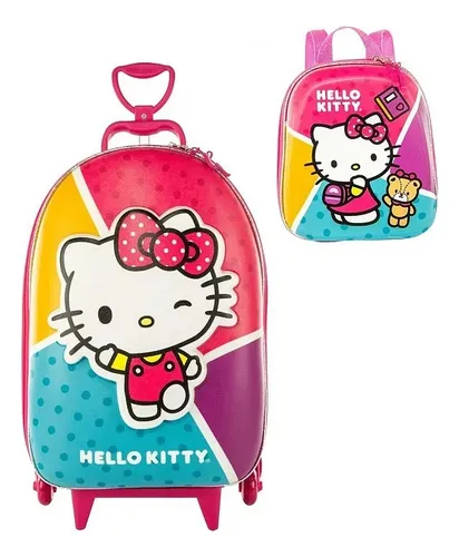 Mochila Rodinha Tripla Lancheira Hello Kitty 3d Maxtoy Mochila Rodinha Tripla Lancheira Hello Kitty 3d Maxtoy
