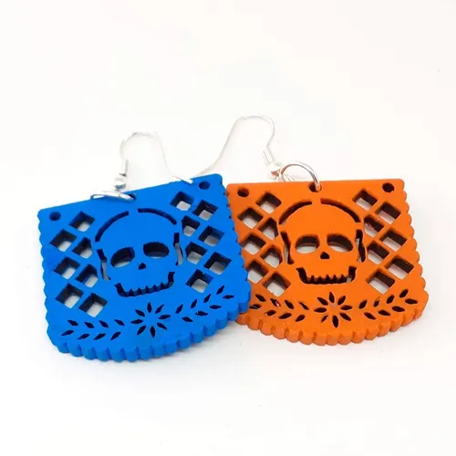 Aretes Dia De Muertos Papel Picado Mdf Corte Laser Meses Sin Interés