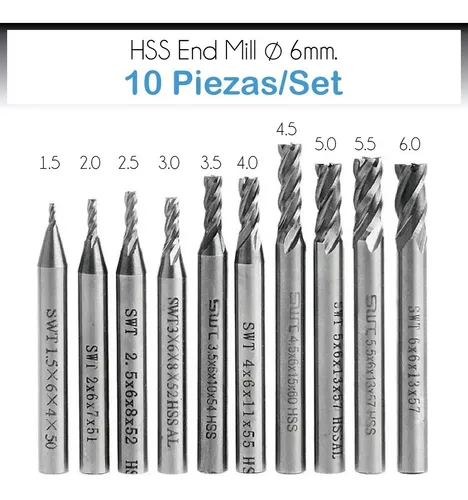 10 Pack Cortador Broca End Mill Hss 4 Filos Router Fres Cnc | Meses sin interés