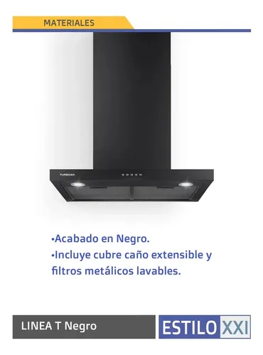 Extractor purificador de cocina TURBOAR LINEA T pared 60cm negro ...