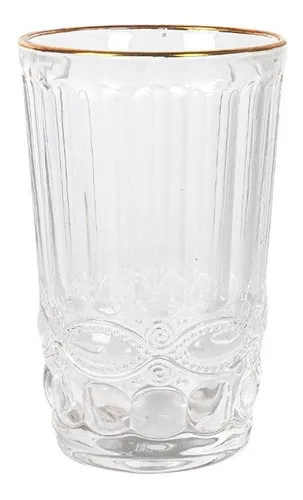 Copo de vidro pouco transparente com borda dourada, cor dourada ... Copo de vidro pouco transparente com borda dourada, cor dourada ...