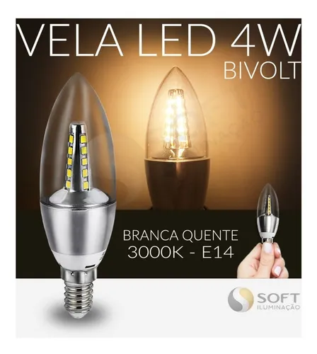 12 Lâmpadas Led Vela 4w E14 Bivolt Branca Quente P Lustres