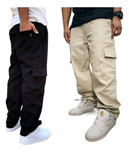Kit 2 Calças Cargo Masculina Sarja Com Cordão Streetwear Parcelamento