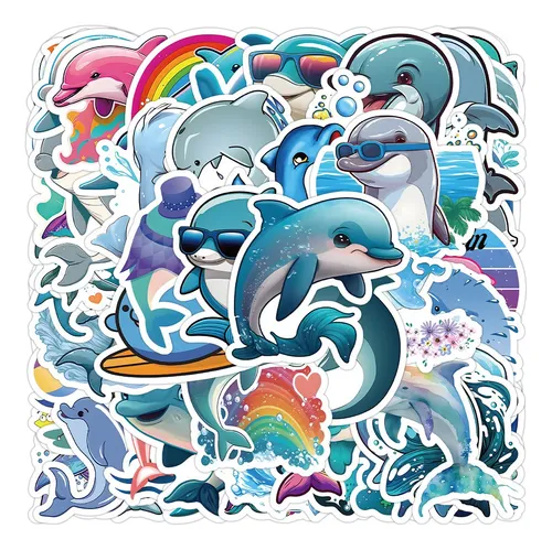 Delfines Animales Mar 50 Calcomanias Stickers Contra Agua | MercadoLibre