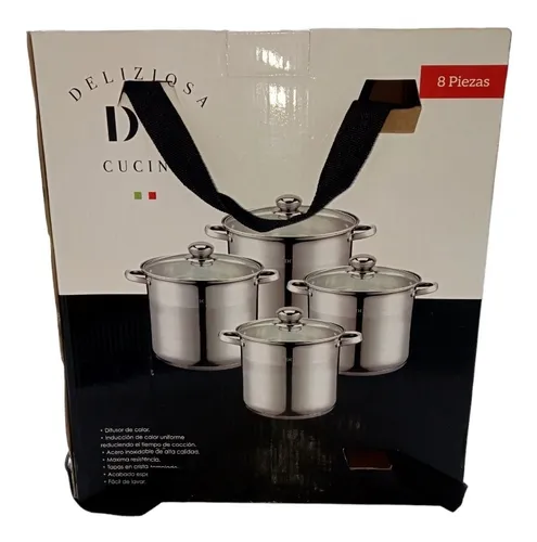 Batería De Cocina Con Ollas 8 Pz De Acero Inoxidable Dc