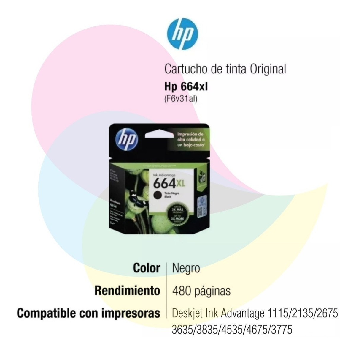 Cartucho Hp 664xl Negro Original F6v31al 2675 2135 3635 3775 ... Cartucho Hp 664xl Negro Original F6v31al 2675 2135 3635 3775 ...