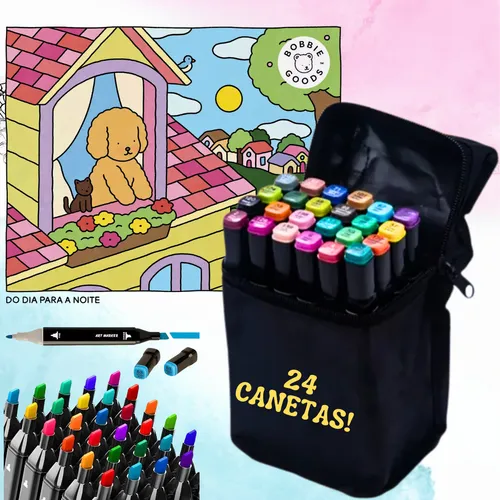 Kit Livro Bob Good Oficial Canetinhas 24 Cores Ponta Dupla | Frete grátis