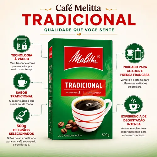 Café Torrado E Moído Melitta Tradicional 500g À Vácuo | MercadoLivre