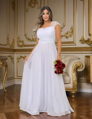 Vestido De Noiva Longo Branco Princesa Maravilhoso Luxo | Frete grátis