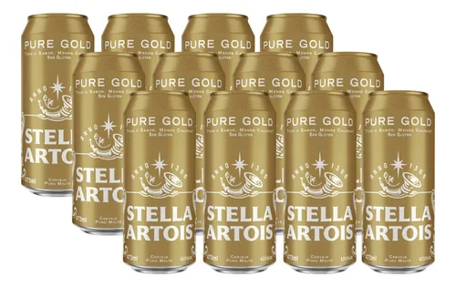 Cerveja Stella Artois Pure Gold Latão 473ml 12un Sem Glúten | Frete grátis