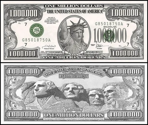 Billete De Un Millón De Dólares Americanos De Fantasía Mercadolibre