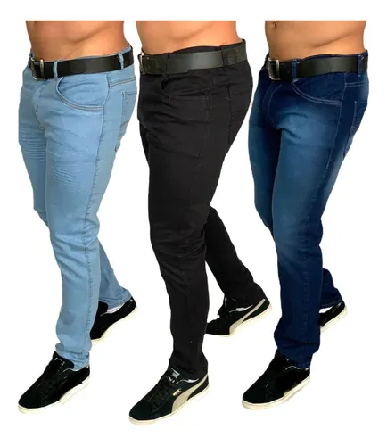 Kit 3 Calça Jeans Sarja Masculina Skinny Slim Lycra Colorida Frete Grátis