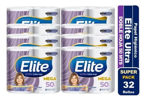 Papel Higiénico Elite Ultra 50 Metros Doble Hoja 32 Rollos Cuotas Sin