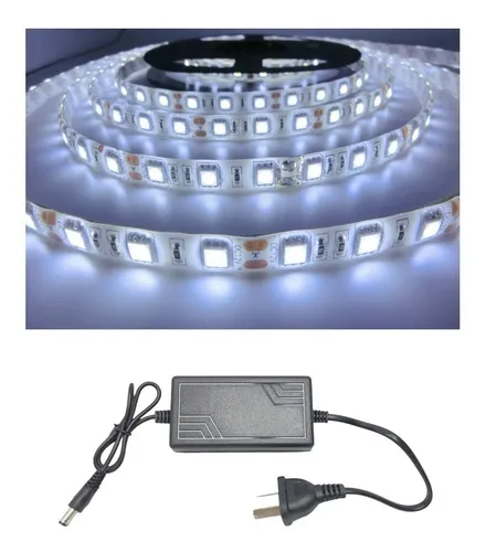 Tira Luces Led 5050 Blanco Frio Autoadhesivo Fuente 220v