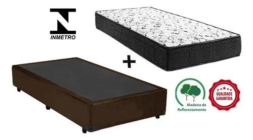 Cama Box Solteiro 88 Corino Marrom Colchão Espuma D33 20cm