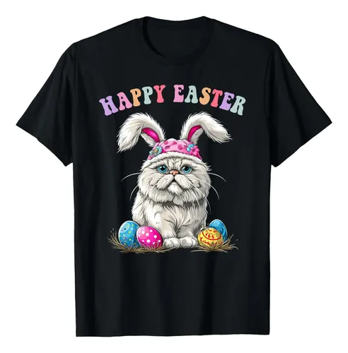 Camiseta Happy Easter Persian Cat Bunny Eggs | MercadoLivre