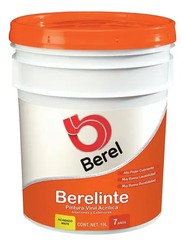 Pintura Vinil Acrílica Berel Blanco Mate Interior Exterior 19L | Envío ...