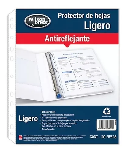 Mica Protector Hoja Carta Wilson Jones Ligero 100 Piezas | Meses sin interés