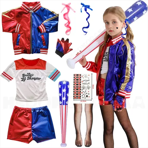 Kit De Disfraz Tipo Harley Quinn Para Niña Cosplay Halloween Meses
