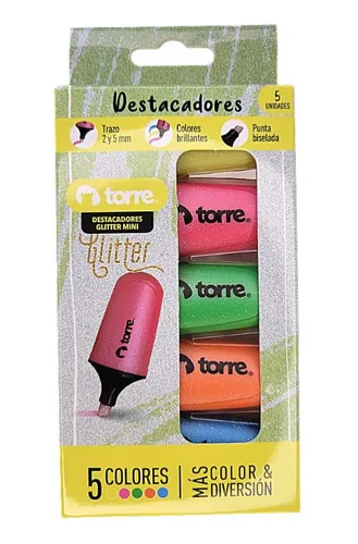 Destacadores Glitter Mini 5 Colores Torre Artesano Librería Cuotas