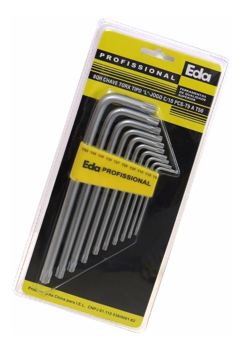 Jogo Chave Torx Aço Tipo L Com 10 Peças T9 A T50 8qh Eda Mafel