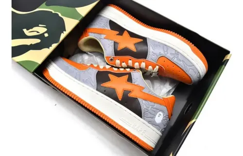 Zapatos A Bathing Ape Bape Sta Low Gris Naranja Para Hombre Y Mujer ...