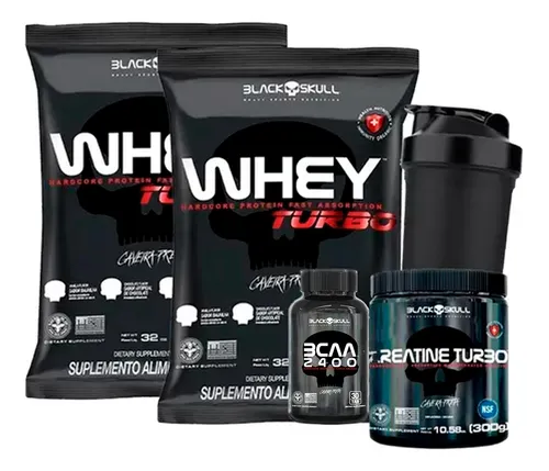 Combo 2x Whey Protein Turbo Bcaa Creatina Black Skull Frete Grátis