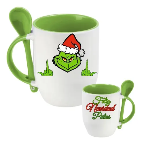 Taza Con Cuchara Grinch Feliz Navidad Ptos - Grinch Navidad - Verde ...