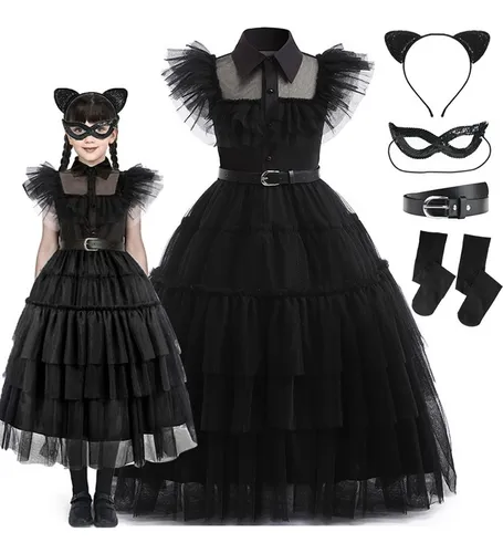 Wednesday Merlina Addams Vestido Para Niñas Disfraz De Cosplay