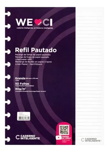 Refil Pautado Grande 50 Folhas Caderno Inteligente - Weci | MercadoLivre